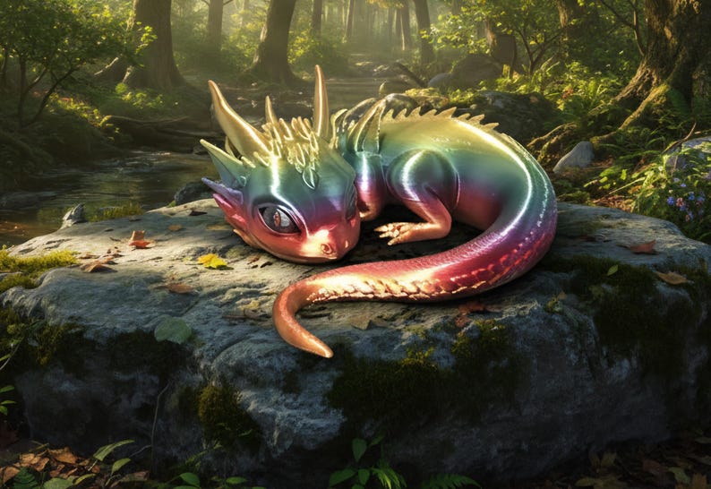 Curled Baby Dragon, Desk Décor, Fantasy Creature, Mythical Pet ...