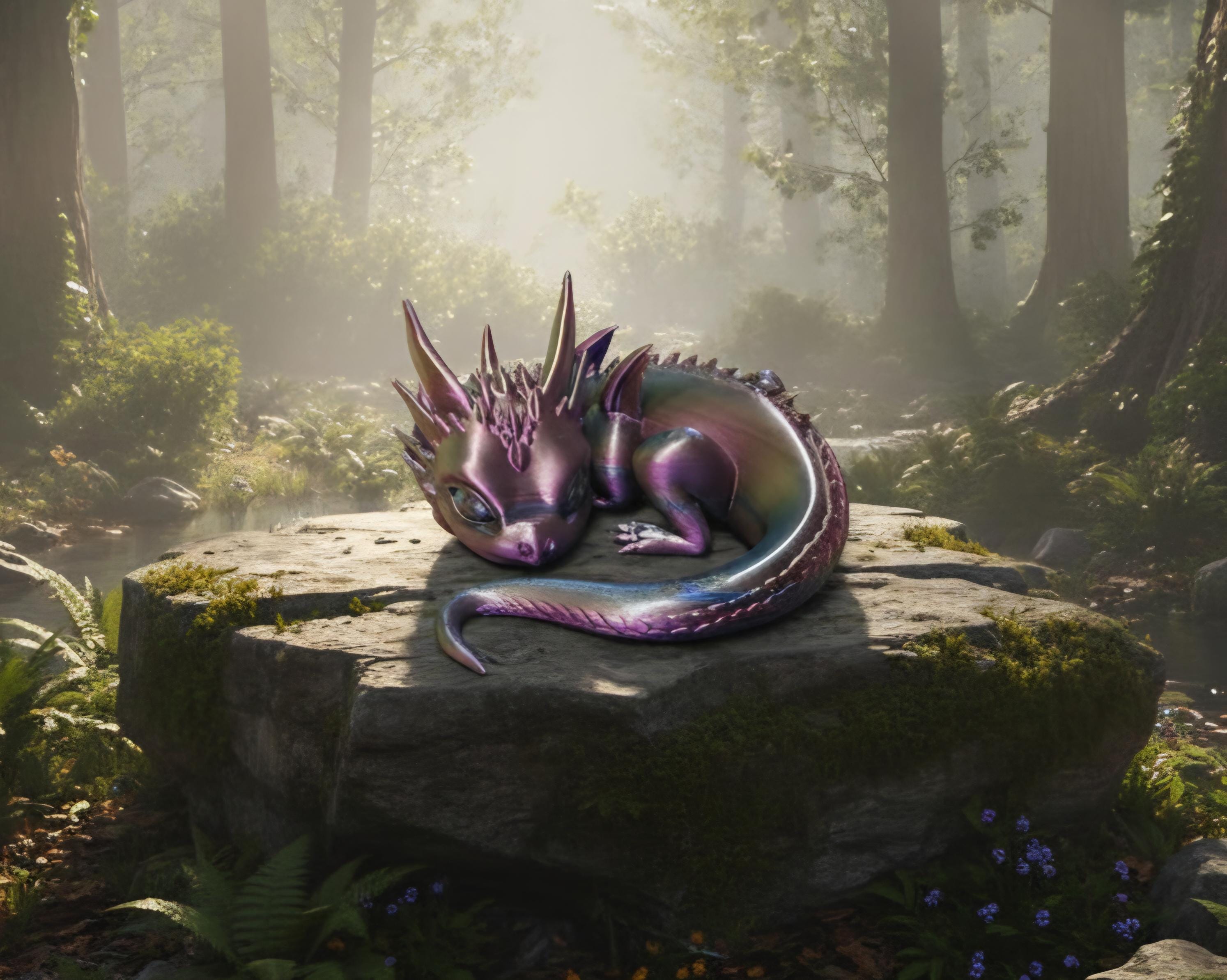 Curled Baby Dragon, Desk Décor, Fantasy Creature, Mythical Pet ...