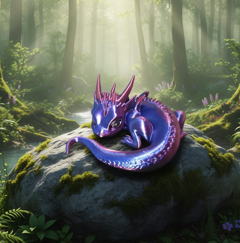 Curled Baby Dragon, Desk Décor, Fantasy Creature, Mythical Pet ...