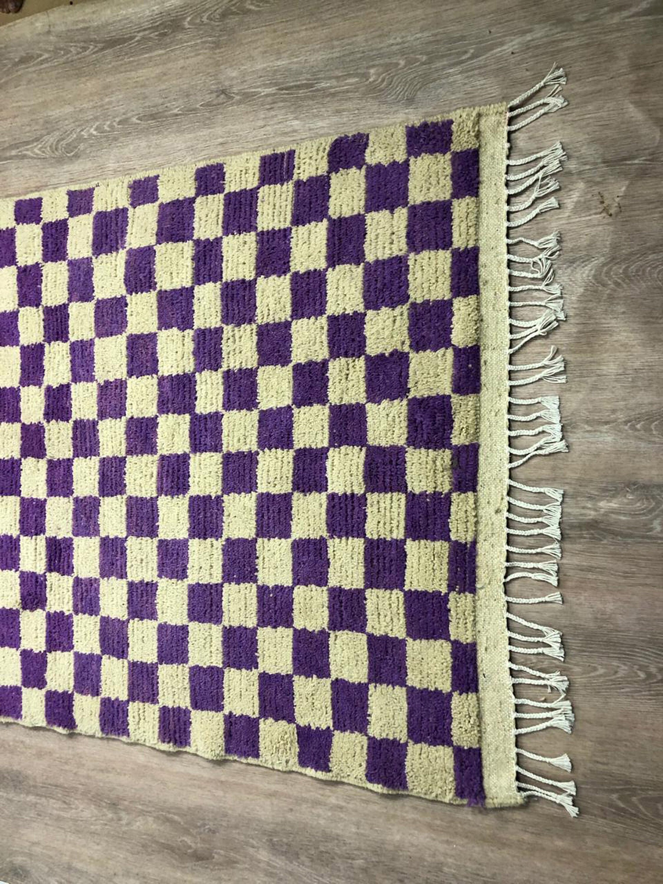Purple and White checker rug Checkered wool rug Checkerboard | Etsy