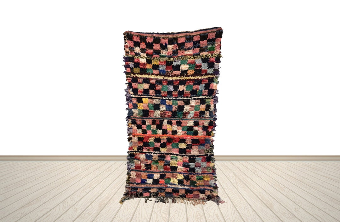 3x6 Ft Checkered Area Rug, Vintage Rug, Moroccan Berber Rug, Floor Rugs ...