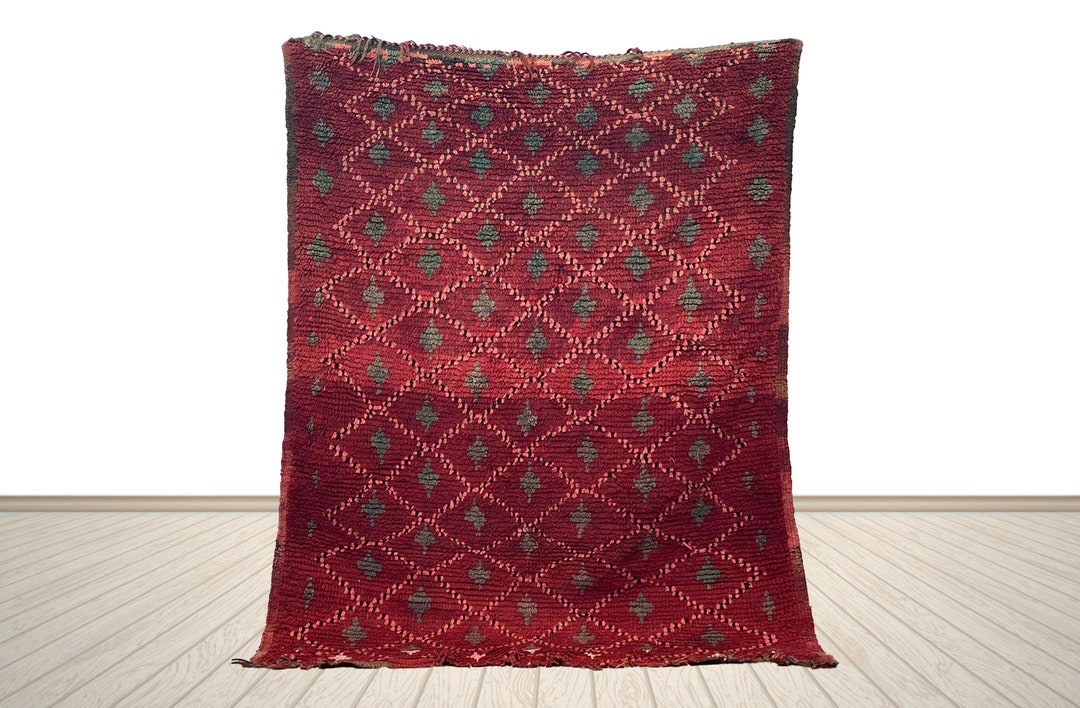 4x6 Ft Red Moroccan Rug,handmade Berber Rug,fabulous Boujaad Rug,old ...