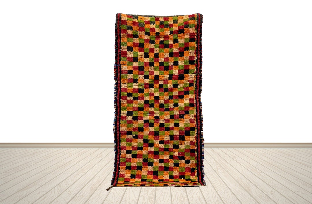 Checkered Area Rug, 3x6 Feet Moroccan Berber Rug, Vintage Tribal Rug ...