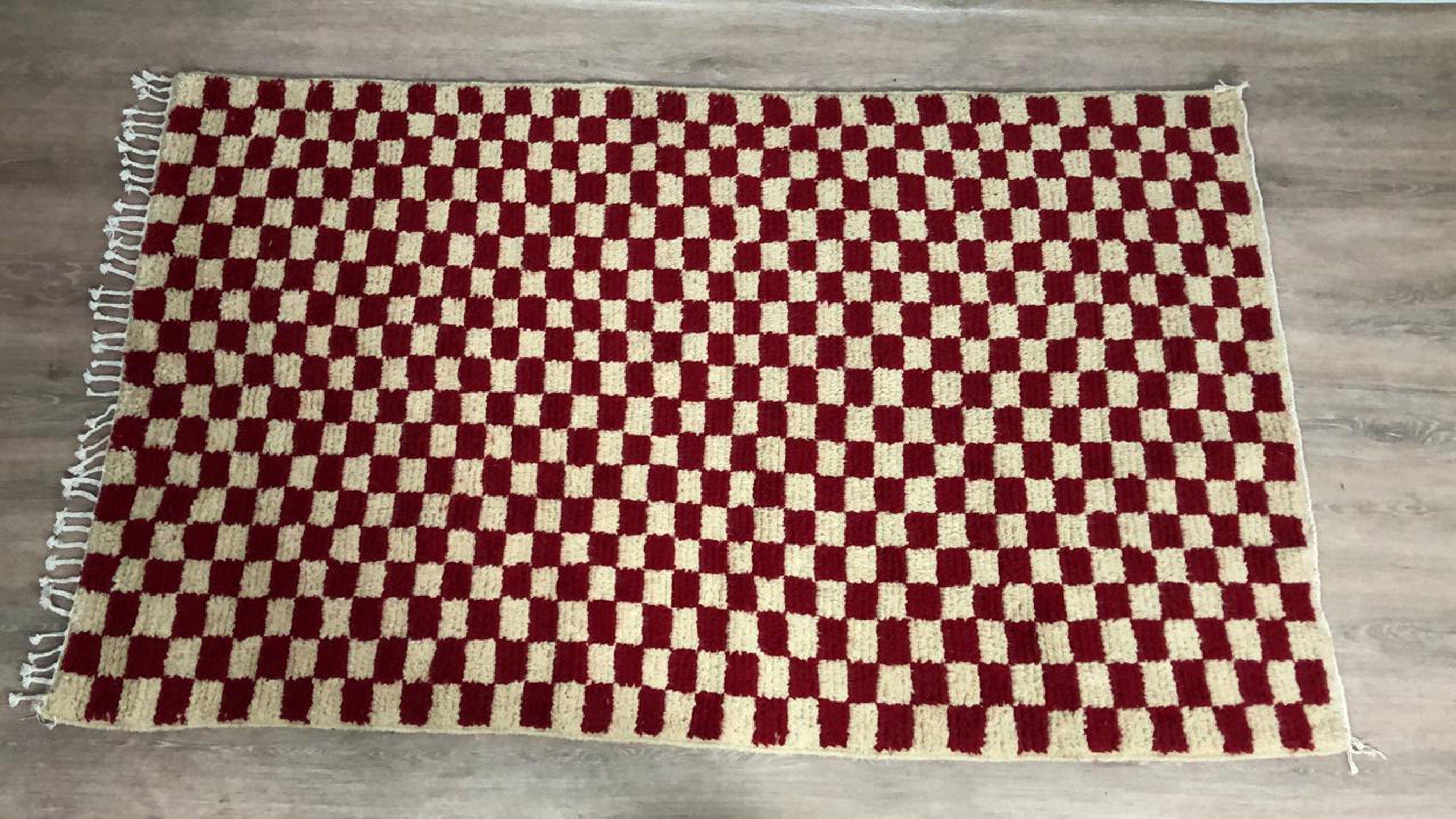 Red and White Checker Rug Custom Checkered Rug Wool Rug | Etsy