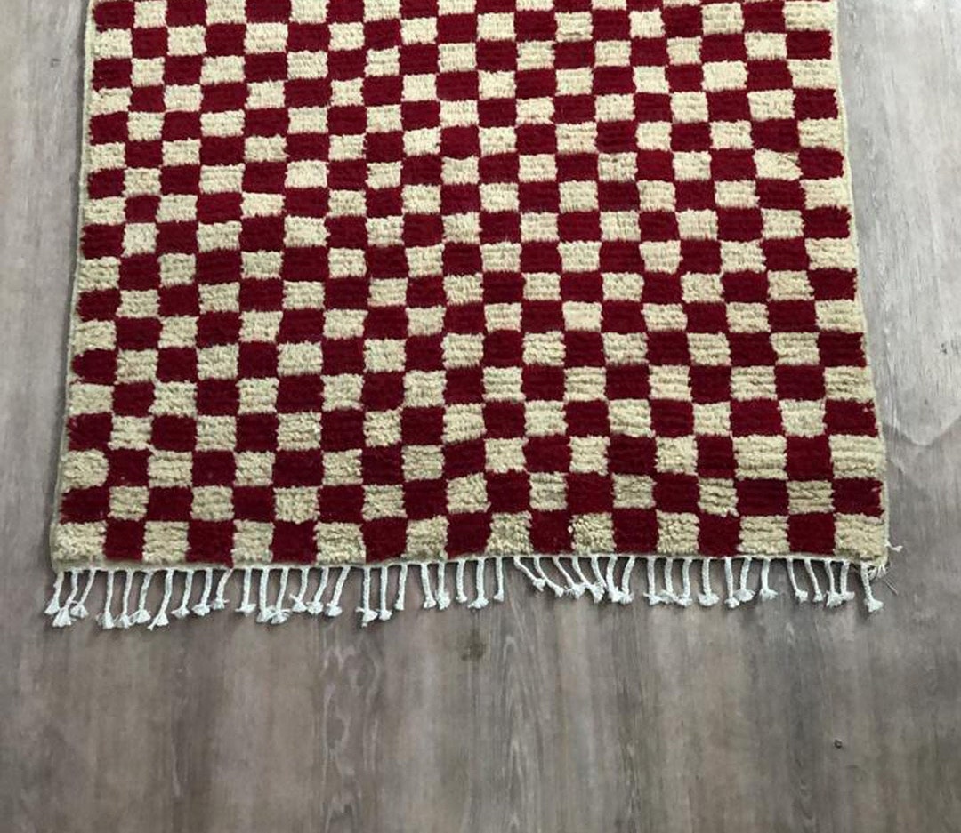 Red and White Checker Rug, Custom Checkered Rug, Wool Rug, Moroccan Rug ...
