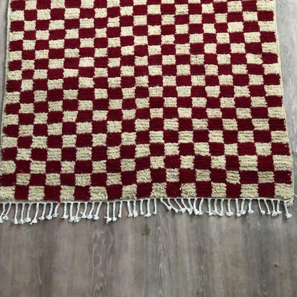 Red and White Checkered Rug - Etsy