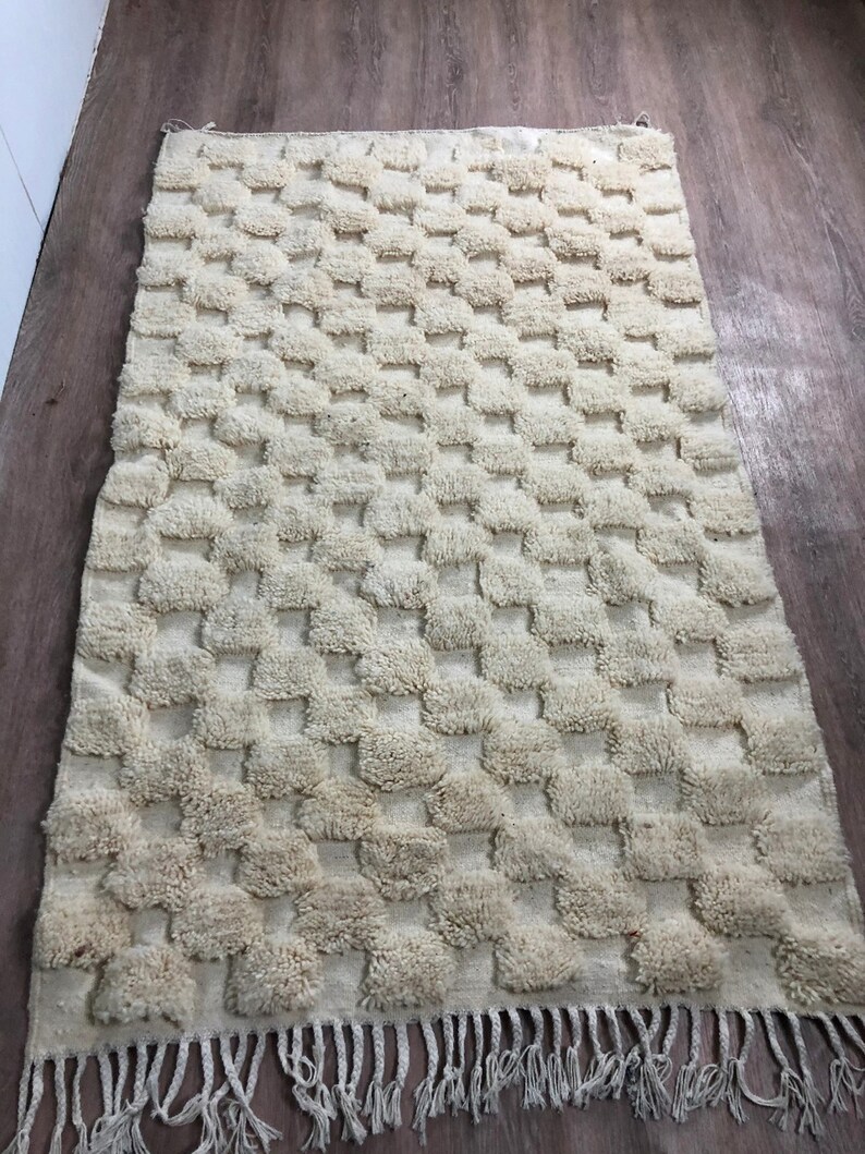 White Boho Rug Wool Area Rug Woven Rug Moroccan Rugs. | Etsy