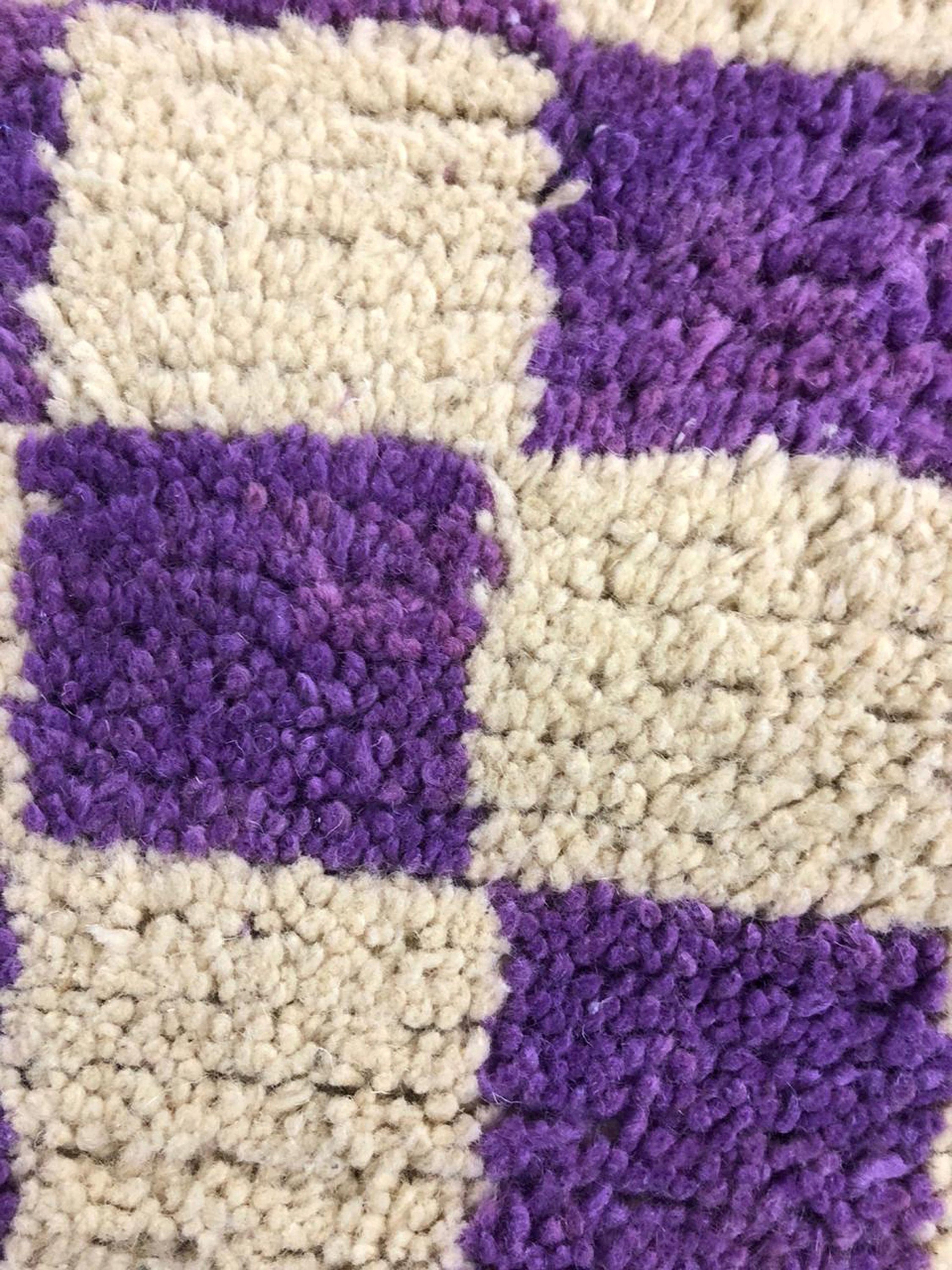 Purple and White checker rug Checkered wool rug Checkerboard | Etsy