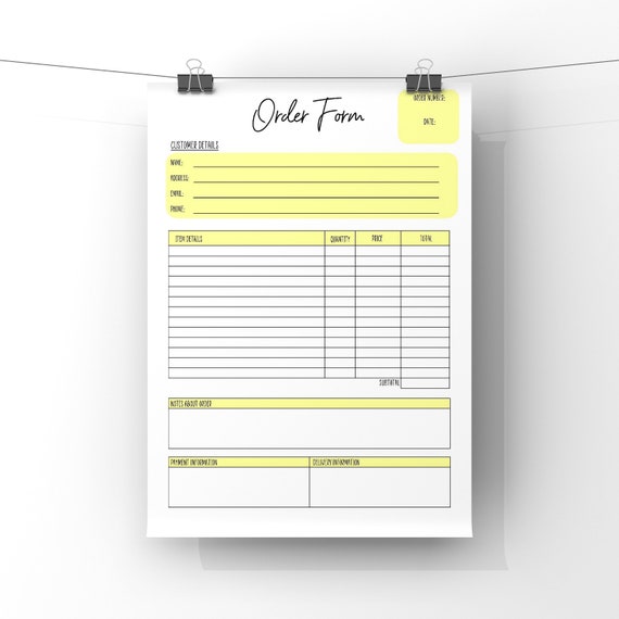 Purchase Order Template Small Business Order Form Editable & Printable ...