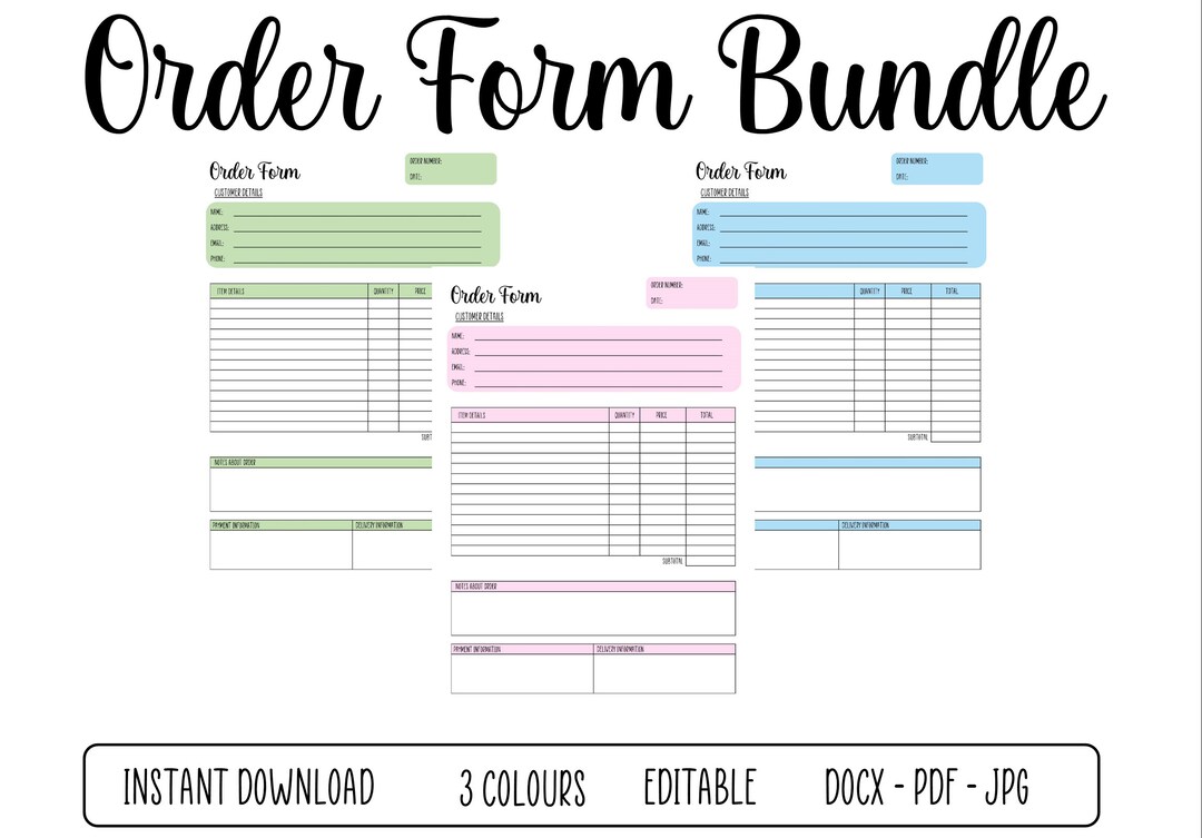 Order Form Bundle Editable & Printable - Etsy