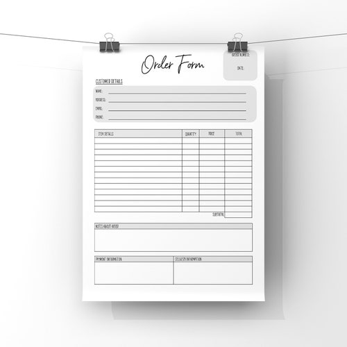 Order Form Template Editable INSTANT DOWNLOAD Printable - Etsy