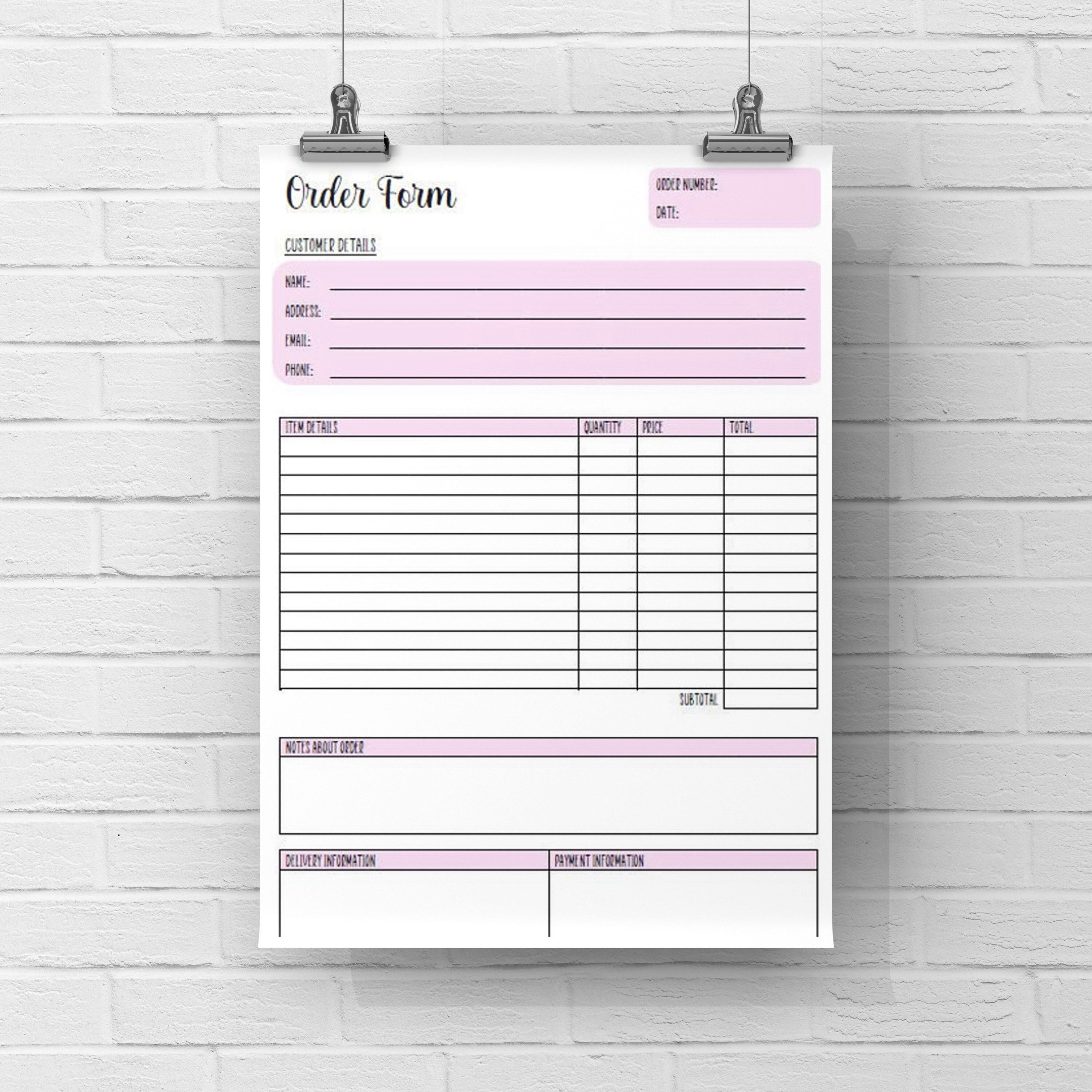 Pink Order Form Template Editable Printable Order Form - Etsy UK