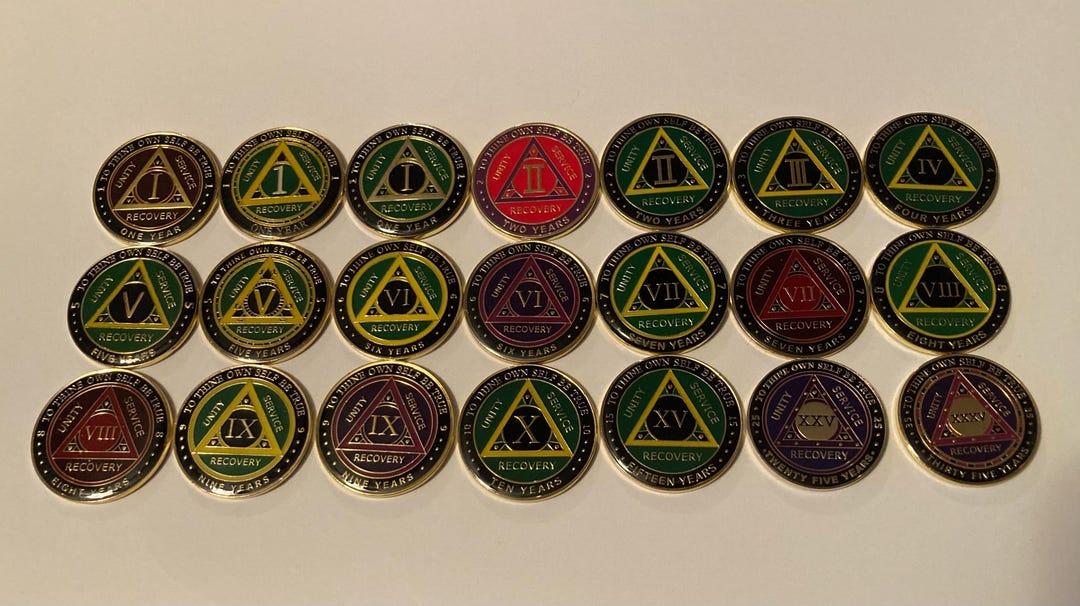 1-10–years. Design #1 Yearly Tri-plated Tokens. Traditional Original ...