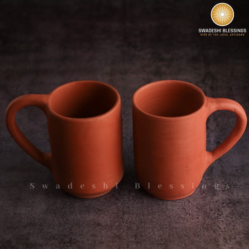 Handmade Unglazed Clay Mugs Set: Tea-coffee Mugs, Earthen Drinkware ...