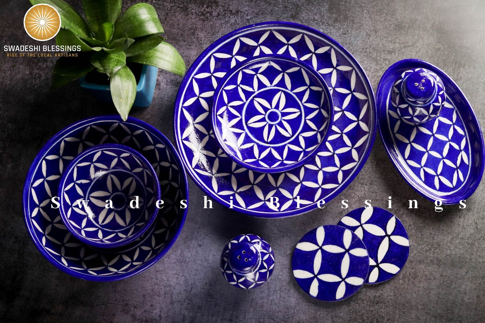 Antique Handpainted Royal Blue Pottery Tableware | Etsy