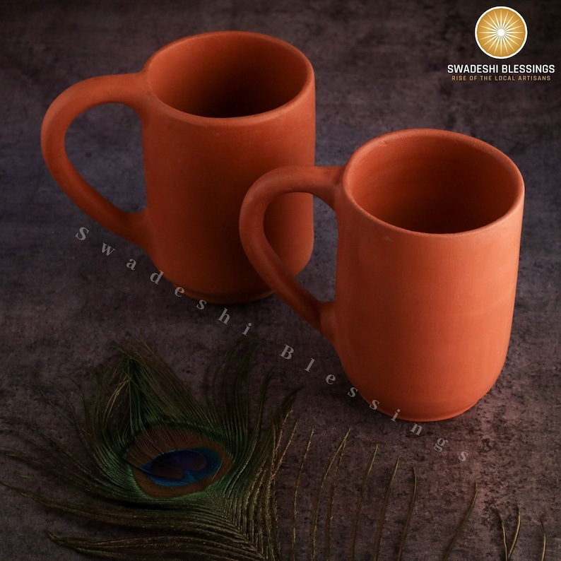 Handmade Unglazed Clay Mugs Set: Tea-coffee Mugs, Earthen Drinkware ...