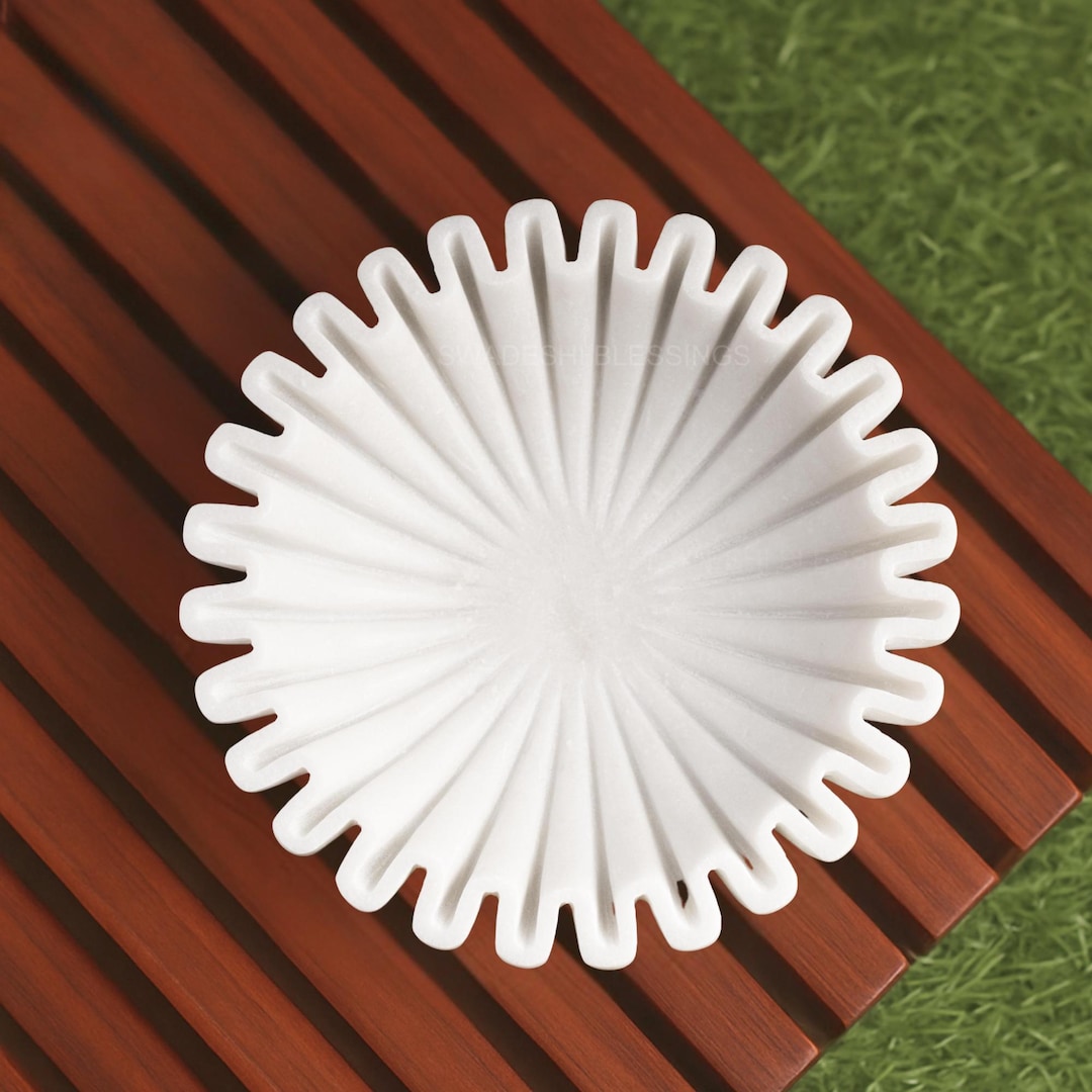 Handcrafted Marble Ruffle Bowl: Scalloped Fruit Bowl, Ring Dish, Large ...