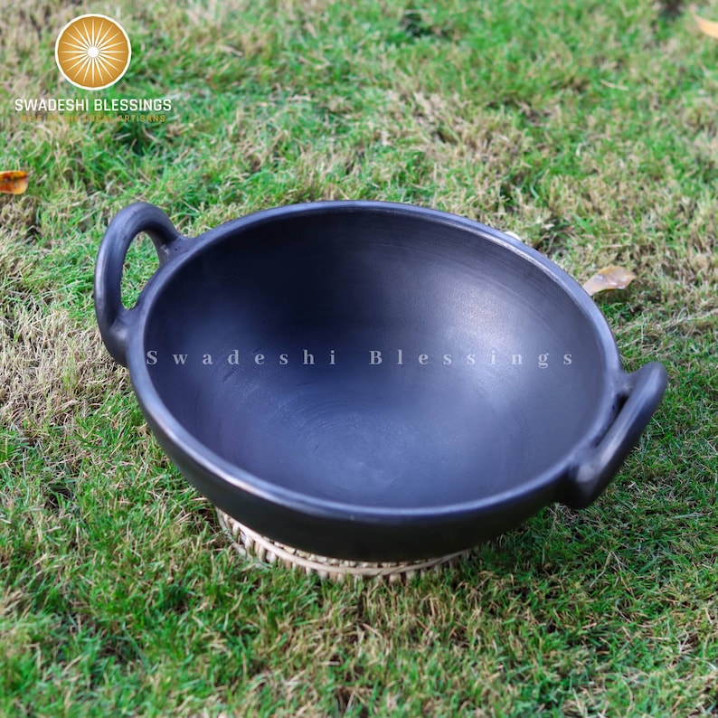 Handmade Unglazed Clay Kadai: Earthen Cooking Pot, Lead-free Ayurvedic ...