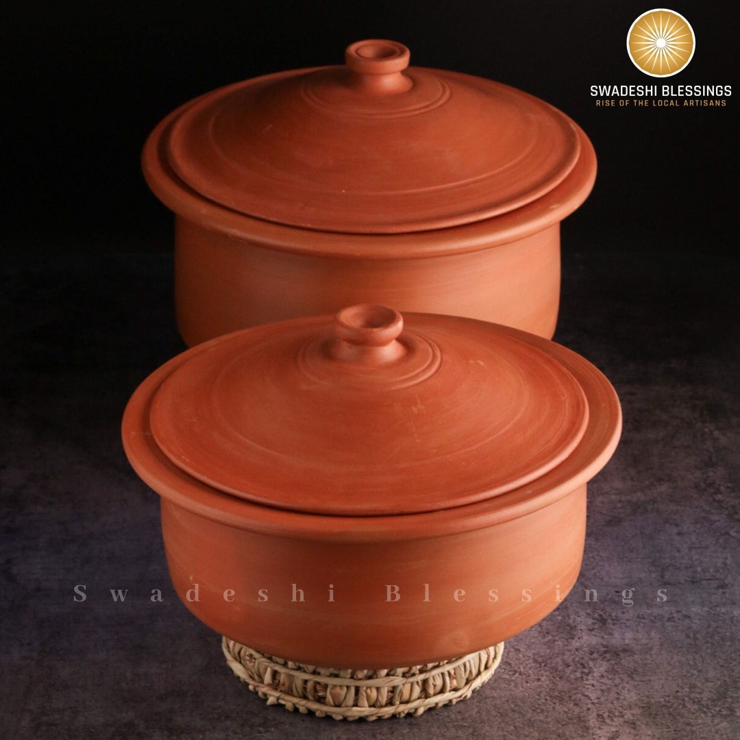 Unglazed Clay Pot With Lid for Cooking, Serving/ Earthen Kadai/ Clay ...