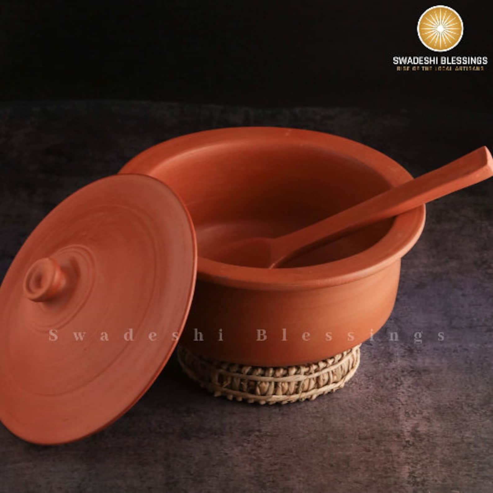 Handmade Unglazed Clay Cooking Pot With Lid: Earthen Handi, Lead-free ...