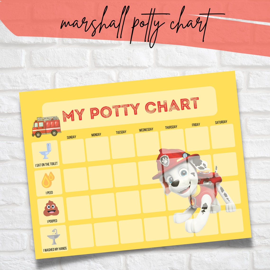 Marshall paw patrol potty chart potty training chart | Etsy