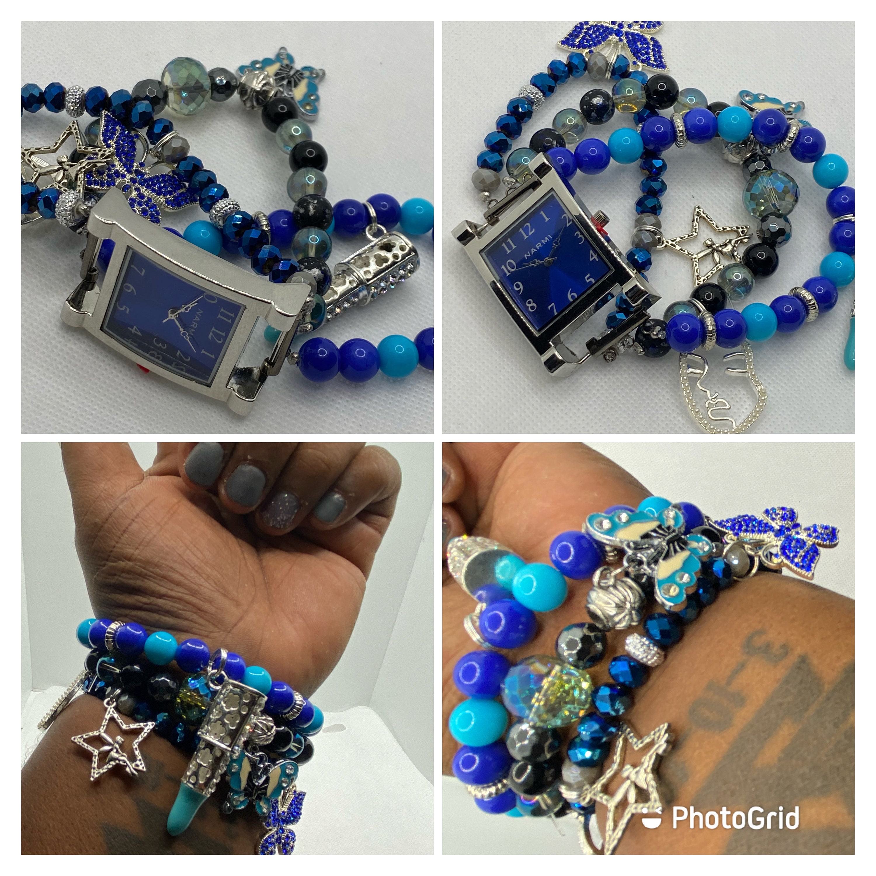 Blue Square Face Watch With Beaded Band - Etsy