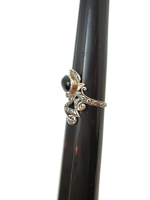 Vintage Ring Ornate Victorian Onyx Sterling Silver Rings for Women Size ...