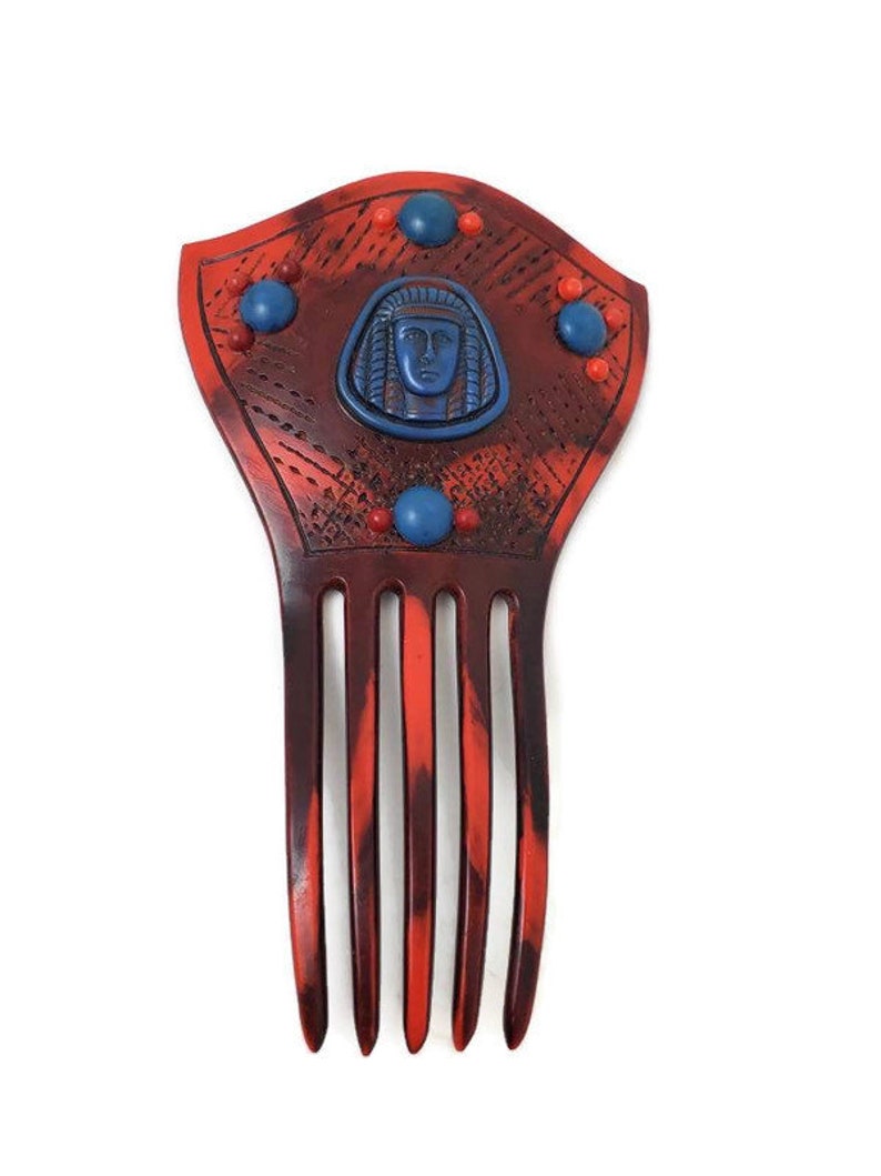 Antique Hair Comb Egyptian Art Deco Hair Accessories Unique Red Blue ...