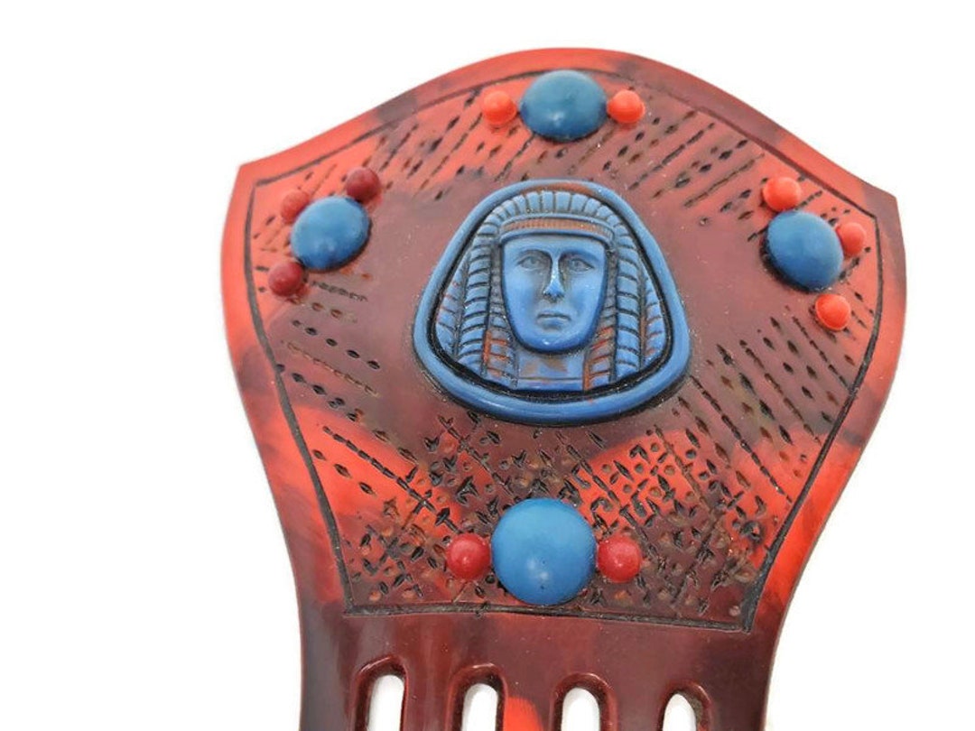 Antique Hair Comb Egyptian Art Deco Hair Accessories Unique Red Blue ...
