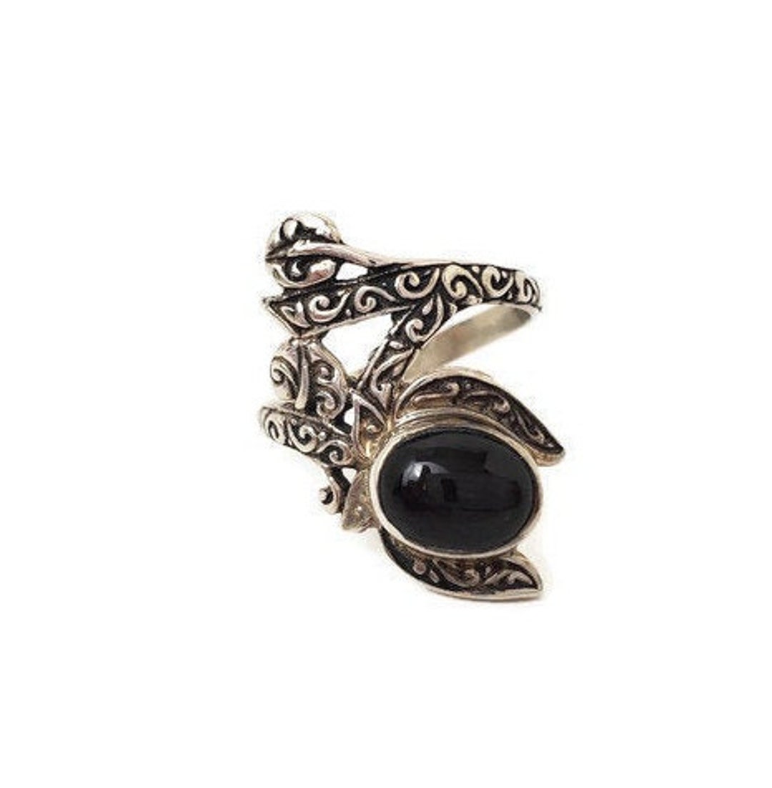 Vintage Ring Ornate Victorian Onyx Sterling Silver Rings for Women Size ...