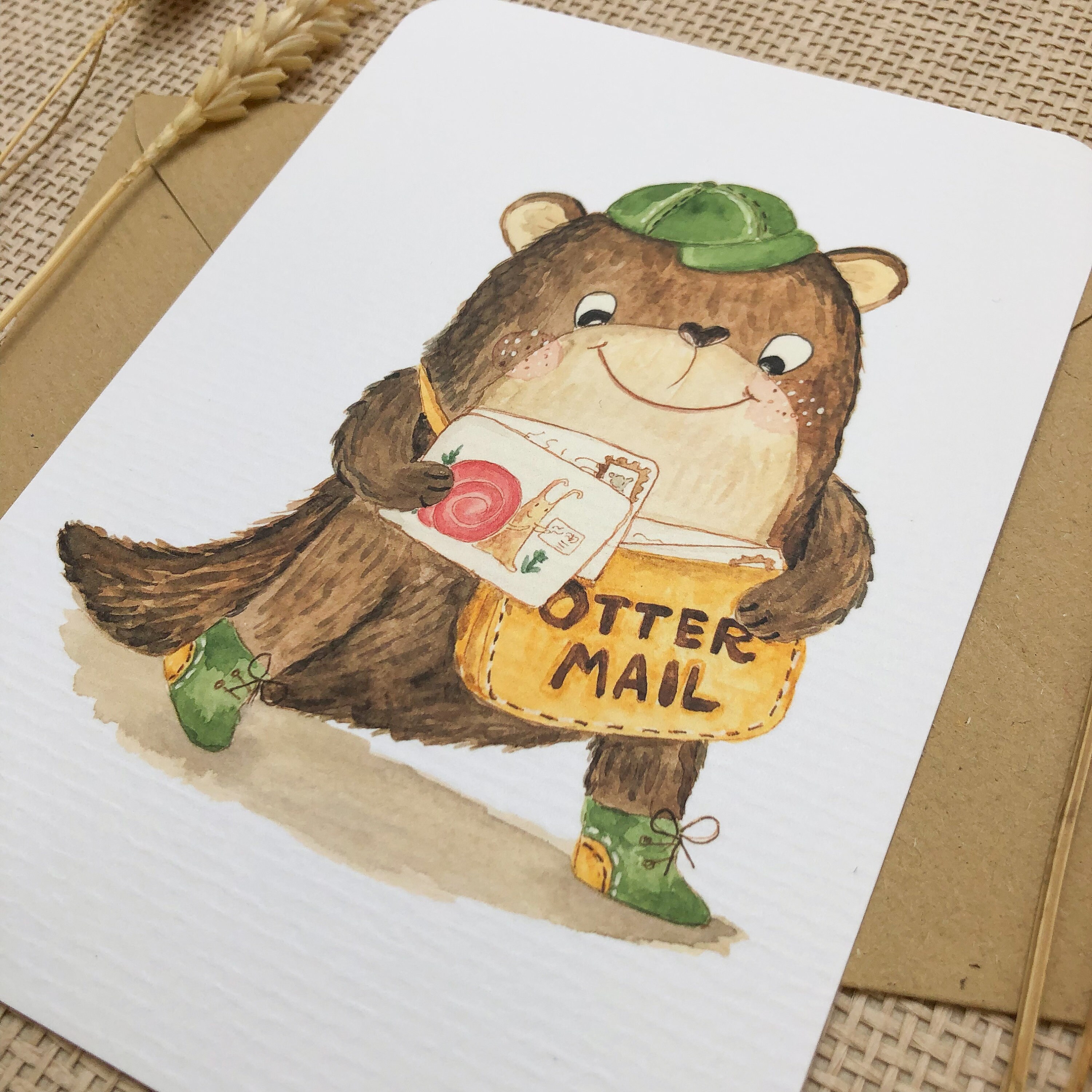 Postkarte “Otter Mail” mit einem Otter mit Postkarten | Handgemalte ...