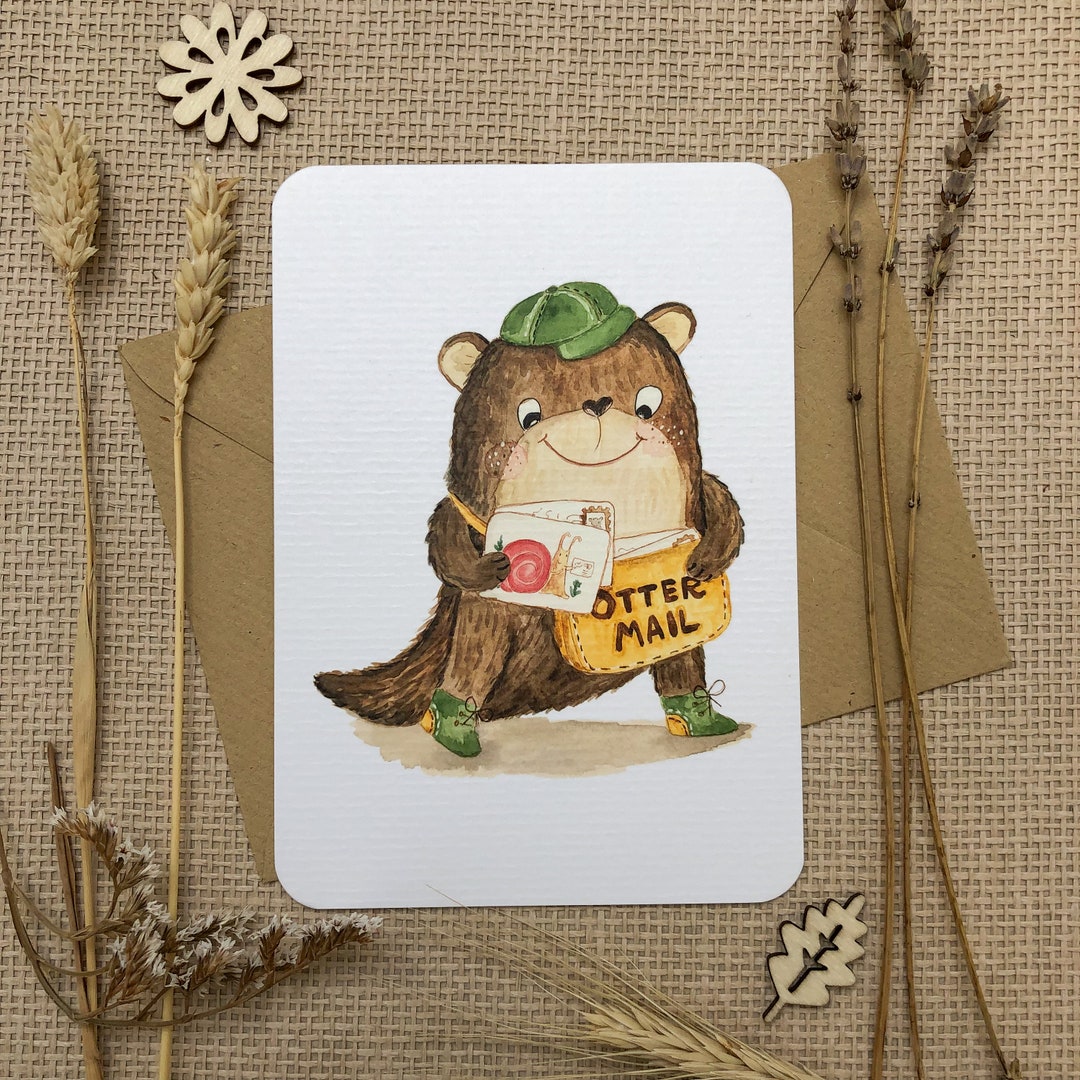 Postkarte “Otter Mail” mit einem Otter mit Postkarten | Handgemalte ...