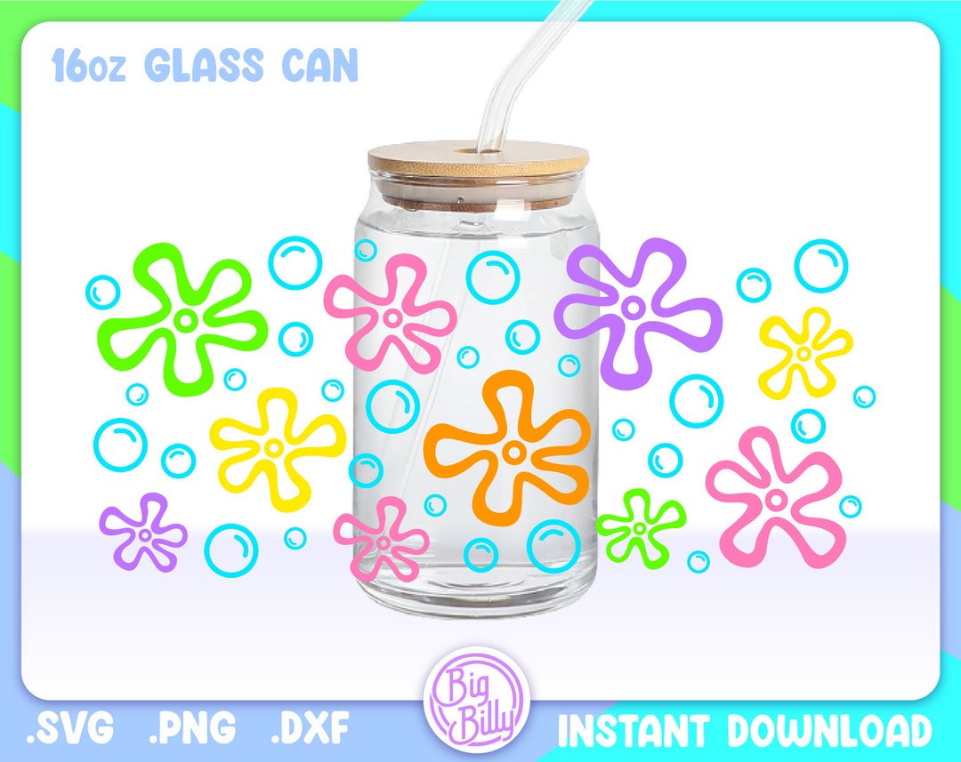 Sponge Flowers Libbey 16oz Can Glass Wrap PNG, 16oz Retro Bikini Bottom ...