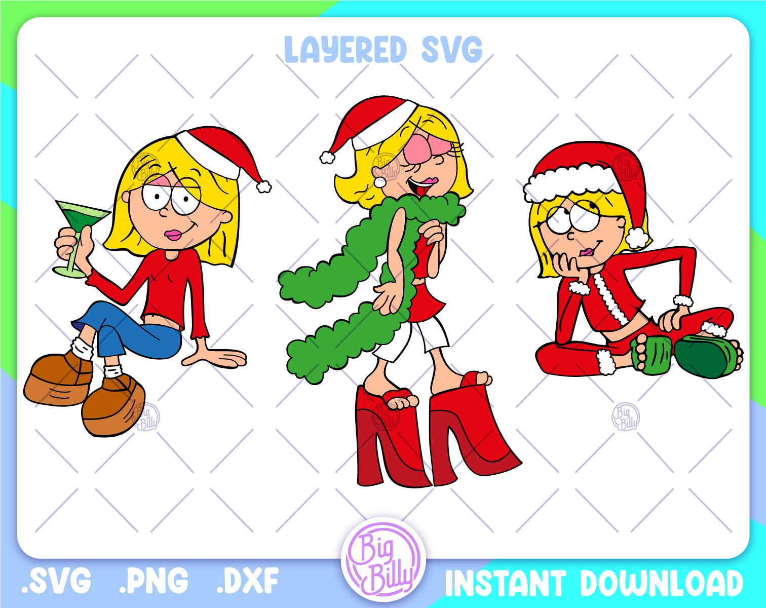Christmas Lizzy SVG Bundle Lizzie Christmas Easy Files for Cricut Retro 90's Cartoon Girl PNG ...