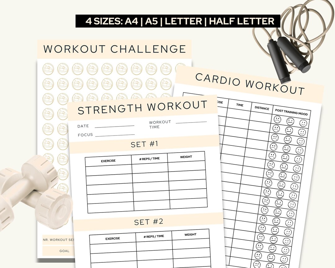 Printable Workout Planner, Strength Training, Cardio Workout, Daily ...