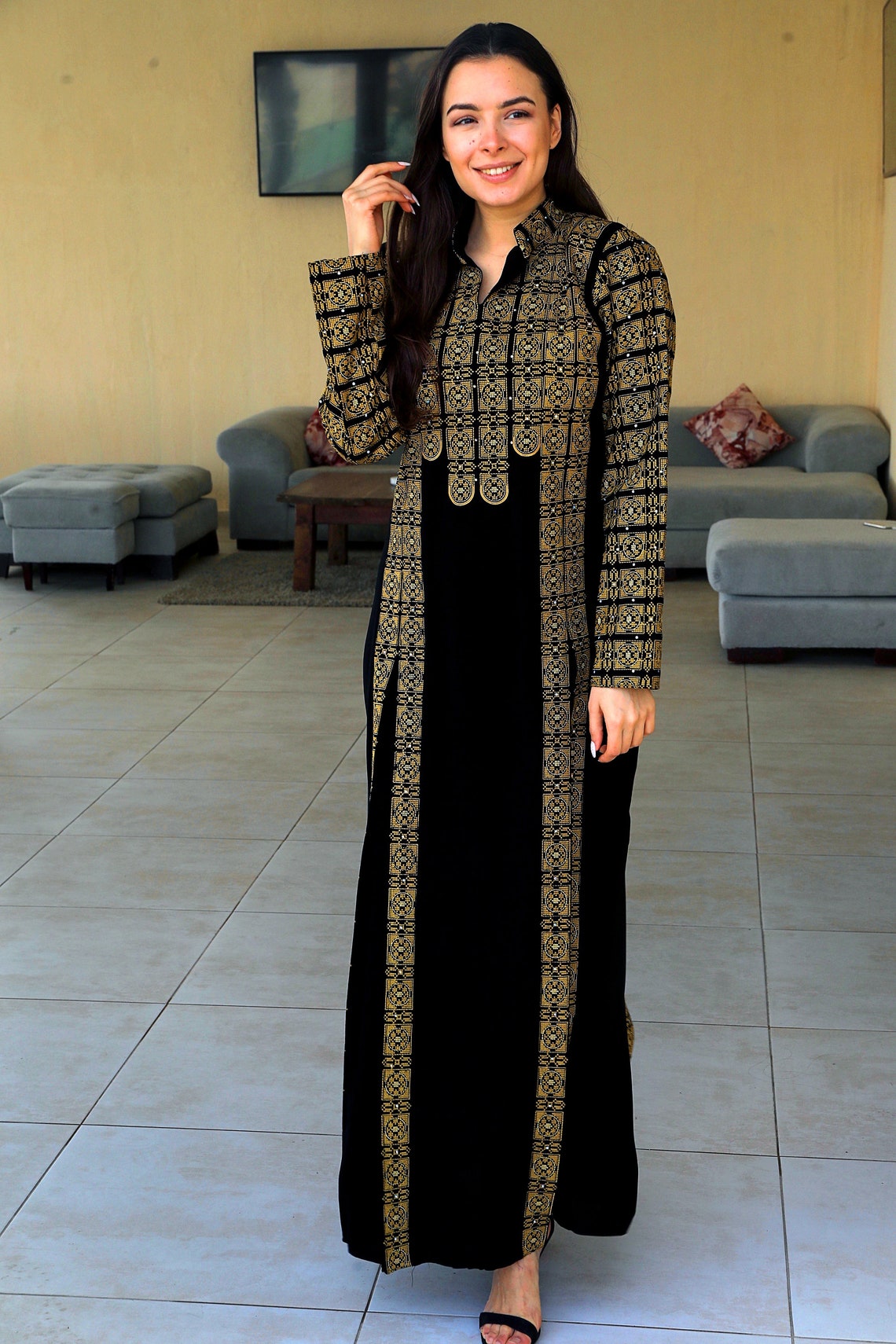 Palestinian Fancy Embroidered Thawb Dress Available In Etsy