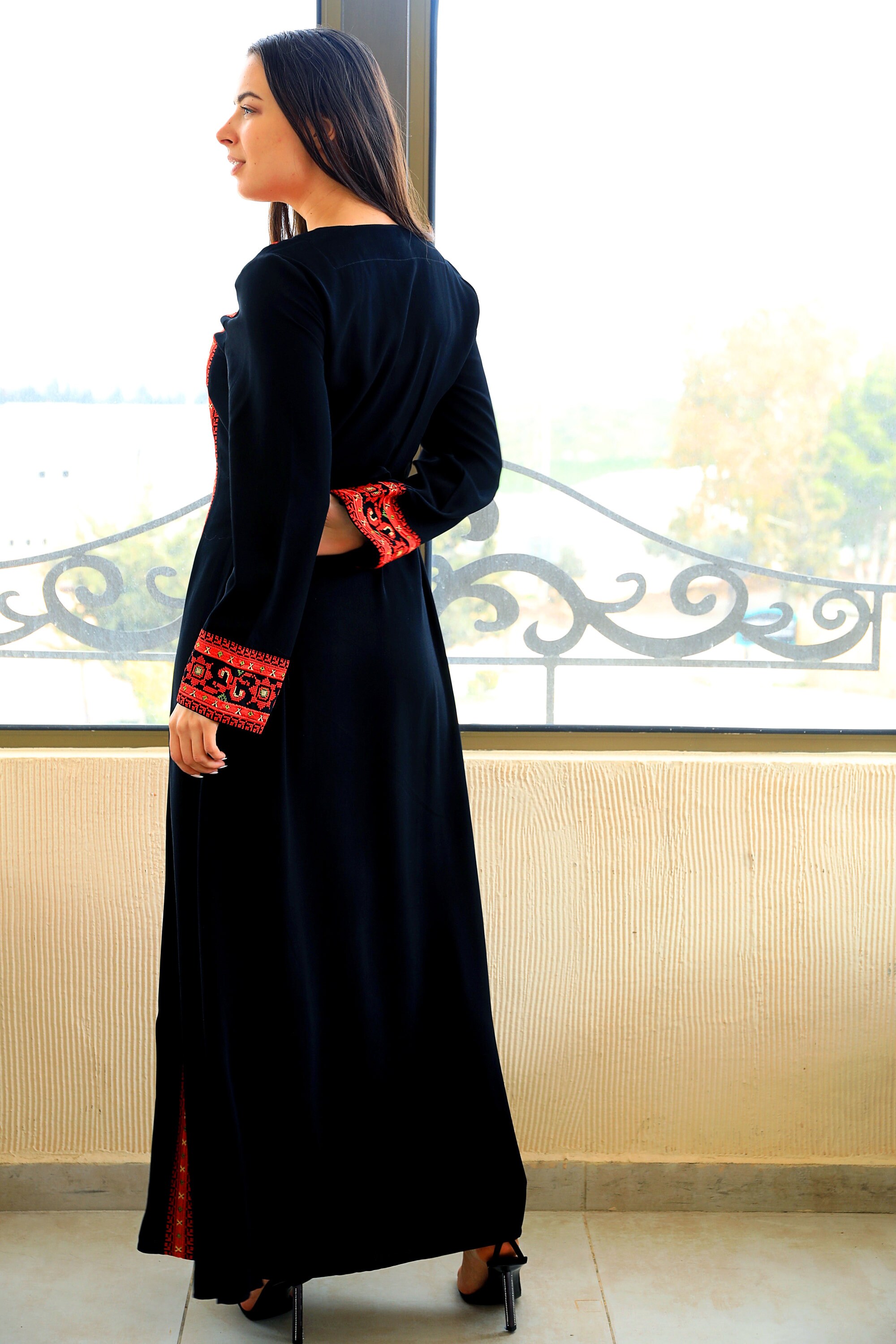 Palestinian Embroidered Thawb Dress Available In Red And Gold Etsy