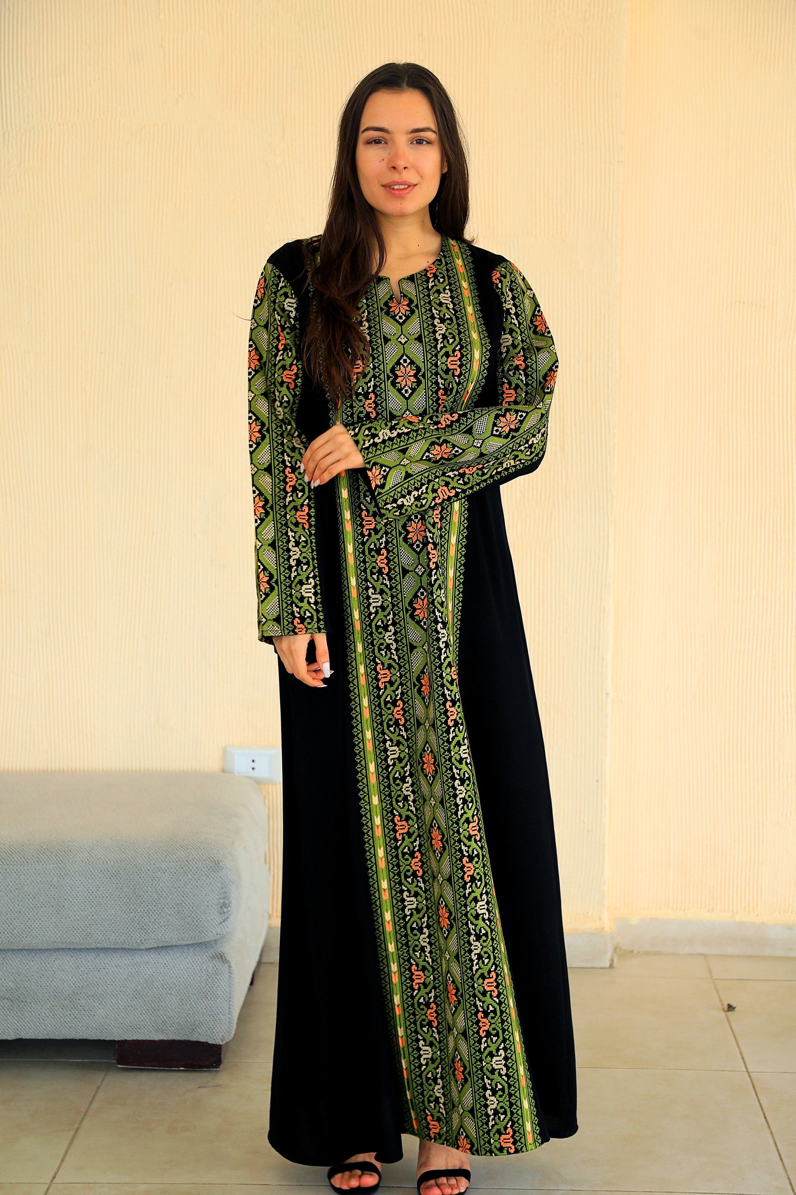 Palestinian Embroidered Thawb Dress Available In Pink Blue Etsy