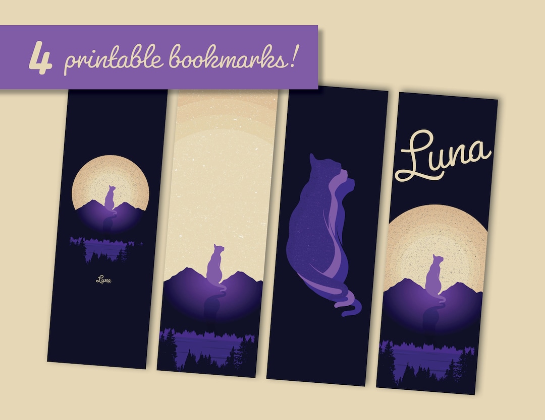 4 Printable Bookmarks - Luna Design | Instant | Download | Digital ...