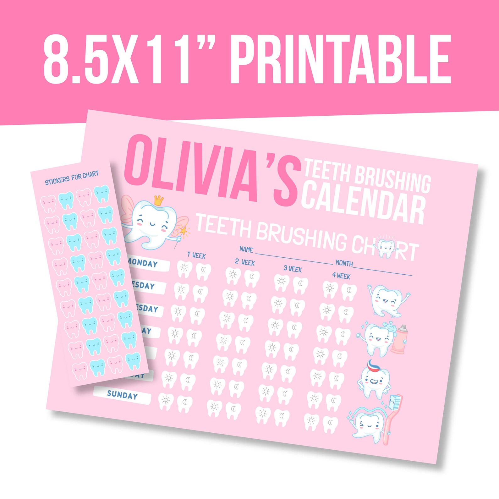 Custom Tooth Brushing Calendar | Printable 11x8.5" | A Reward Based ...