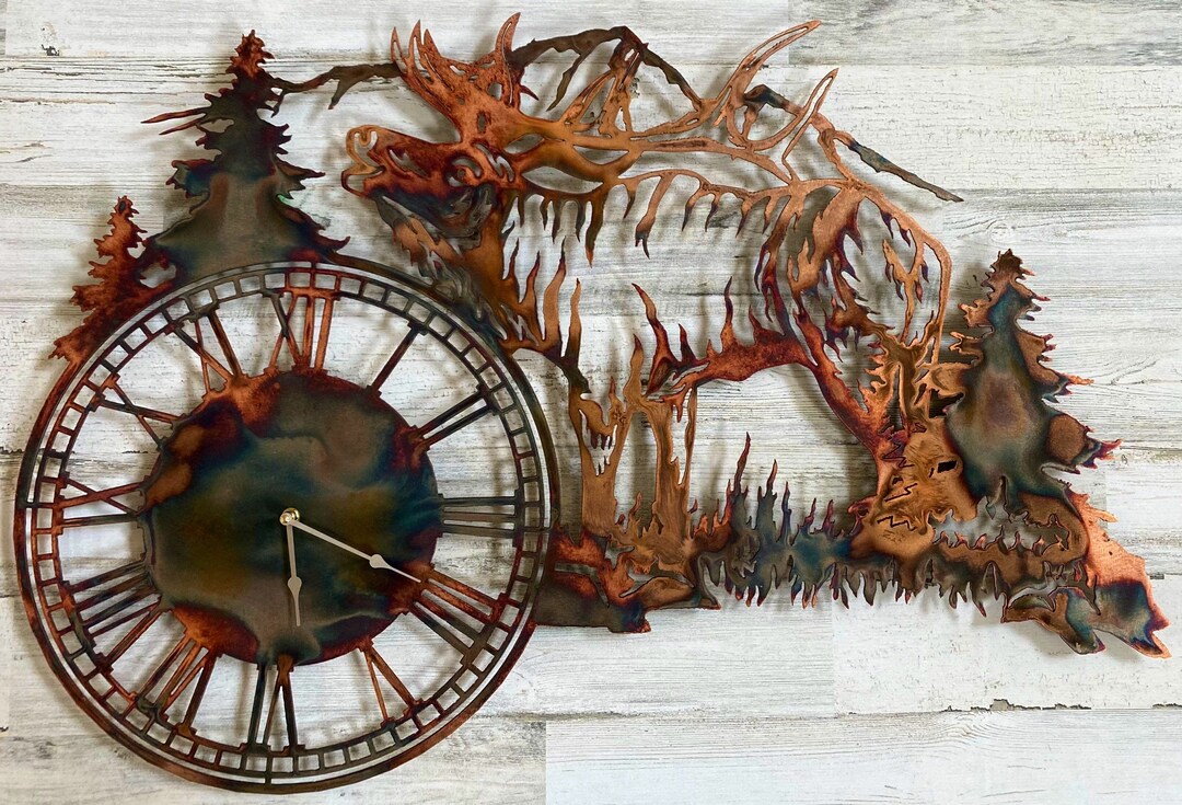 Steel Bull Elk Clock - Patina Finish - Etsy