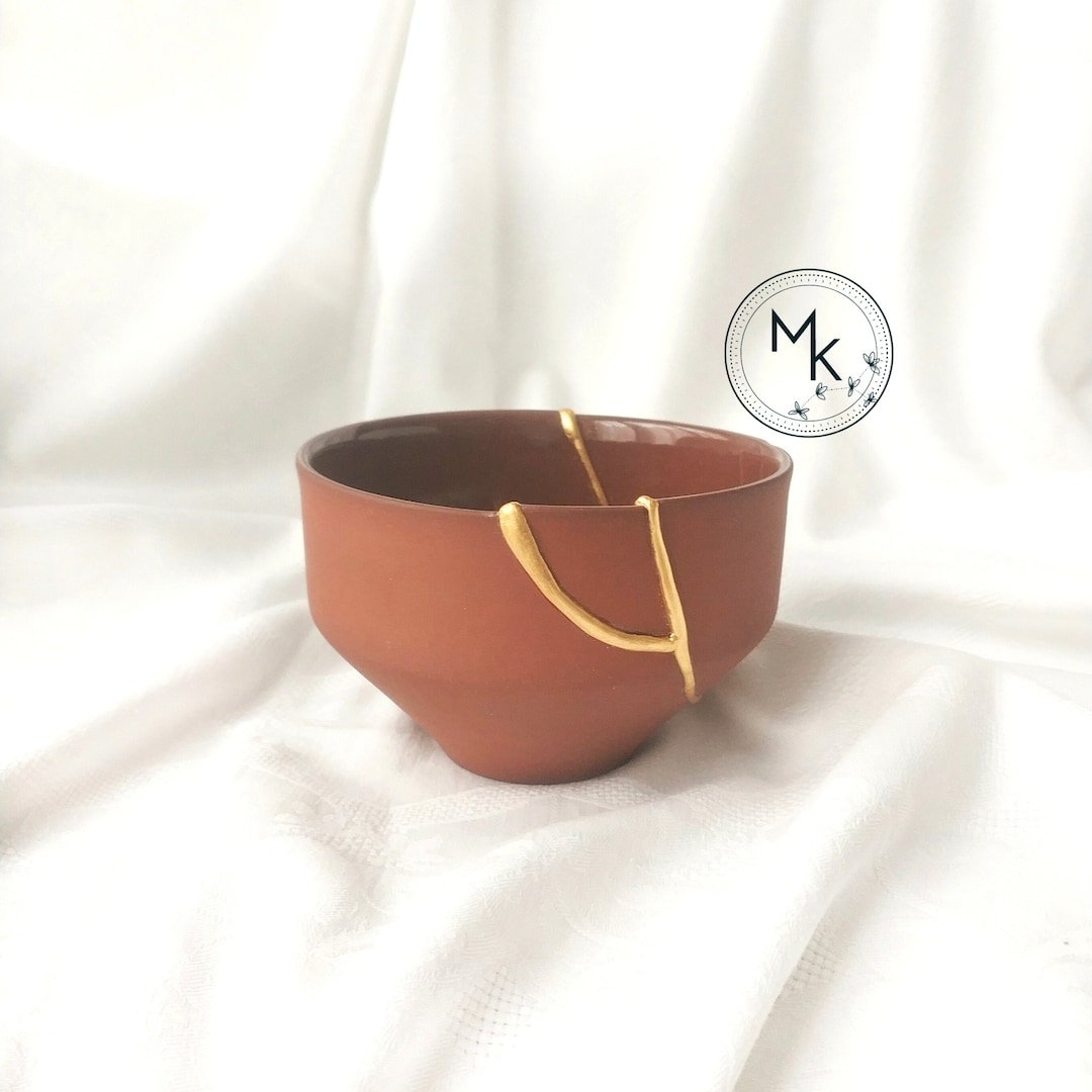 Brown Terracotta Ceramic Kintsugi Vase, Special Edition 22 Carat Pure ...