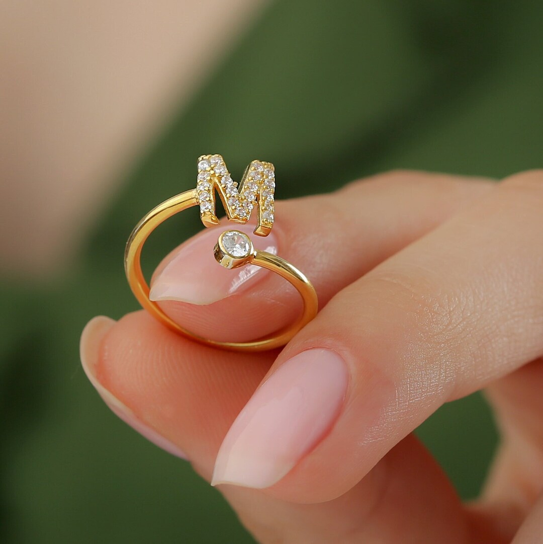 Personalize Pave Initial Ring, Diamond Letter Ring, Gold Cubic Zirconia ...
