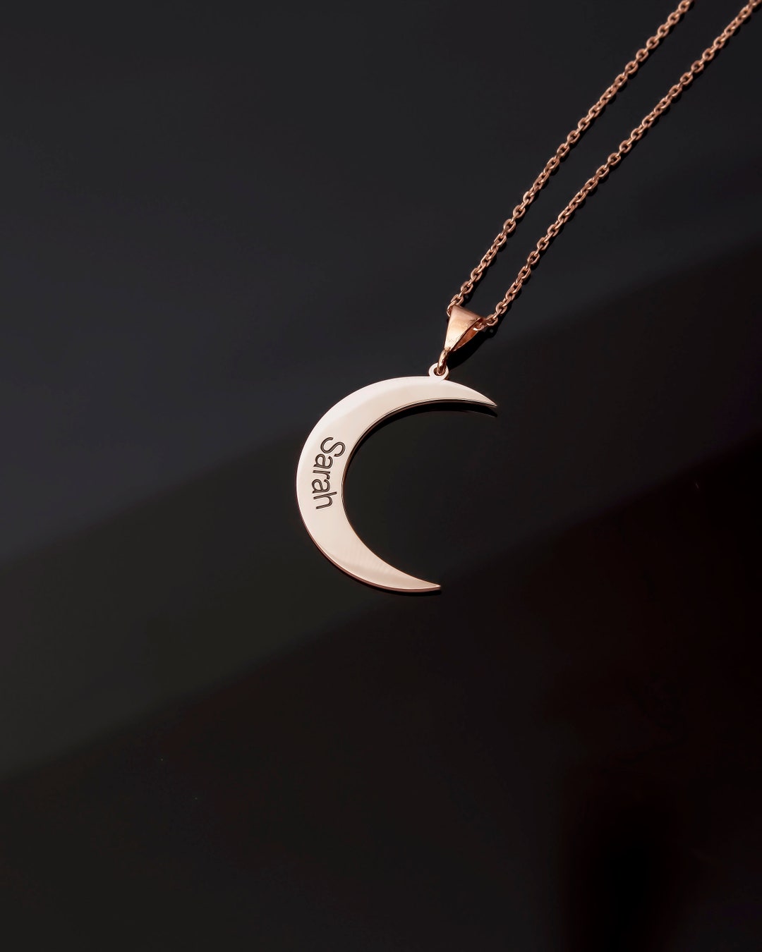 Personalized Crescent Moon Necklace, Crescent Shape Name Necklace ...