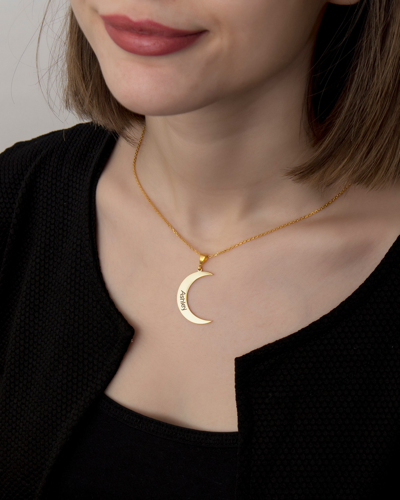Personalized Crescent Moon Necklace Crescent Shape Name | Etsy