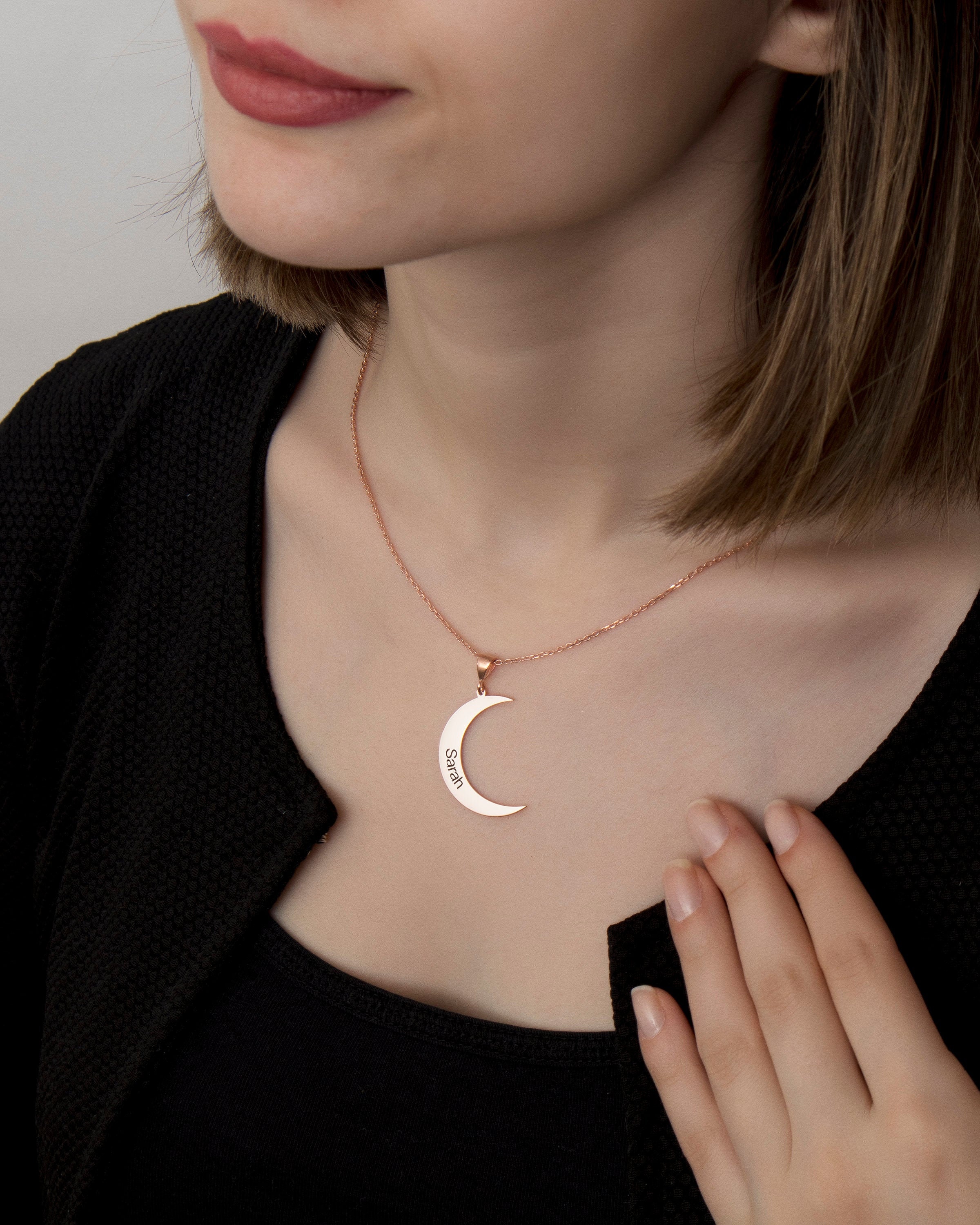Personalized Crescent Moon Necklace Crescent Shape Name | Etsy