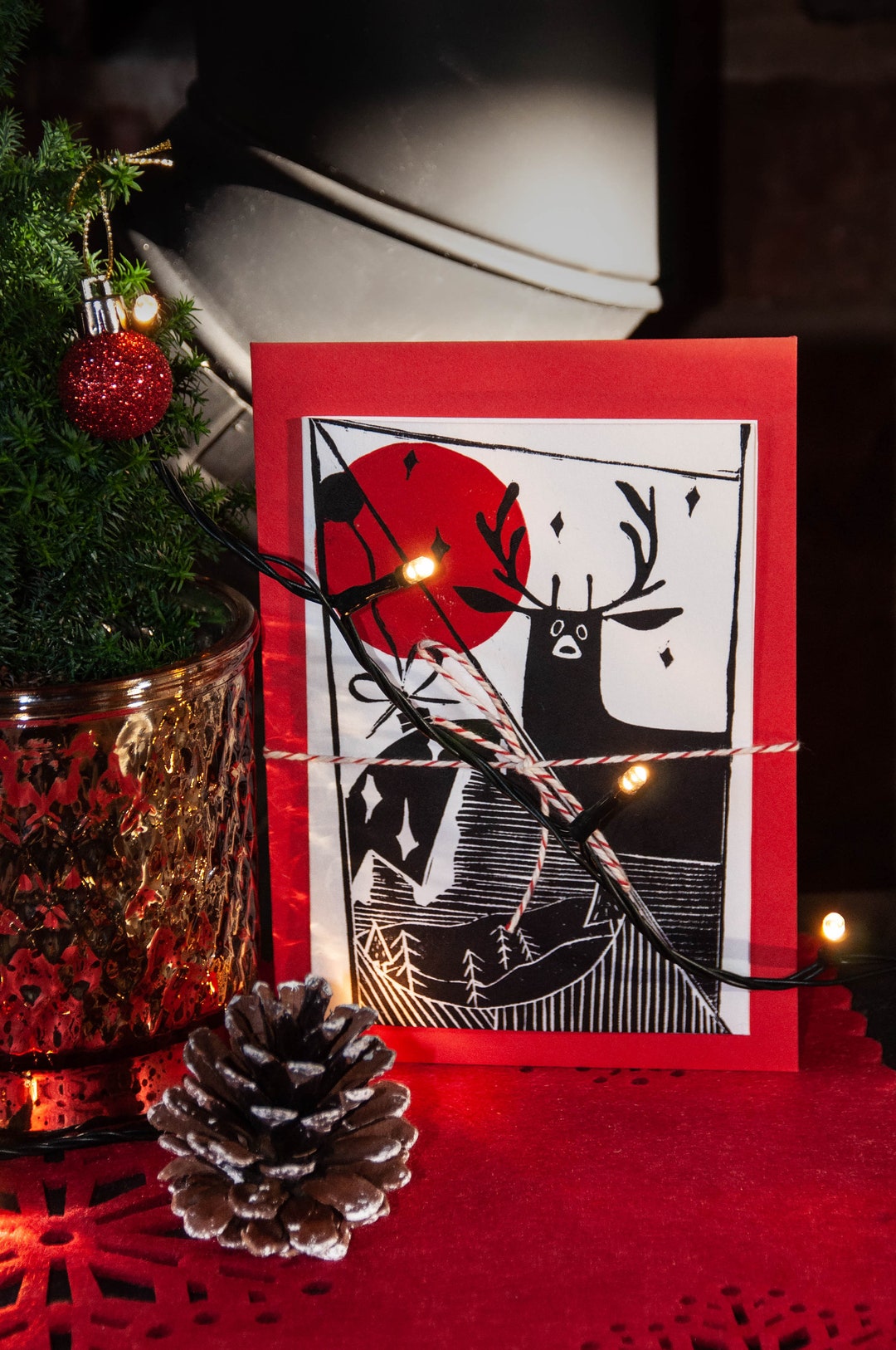 Handmade Linocut Christmas Cards Reindeer - Etsy