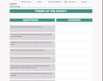 Printable Photoshoot Planner, Photography Worksheet, Photo Session ...