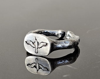 Sterling Owl Ring, Antique City Owl Ring, Handmade Vintage Spoon Ring ...