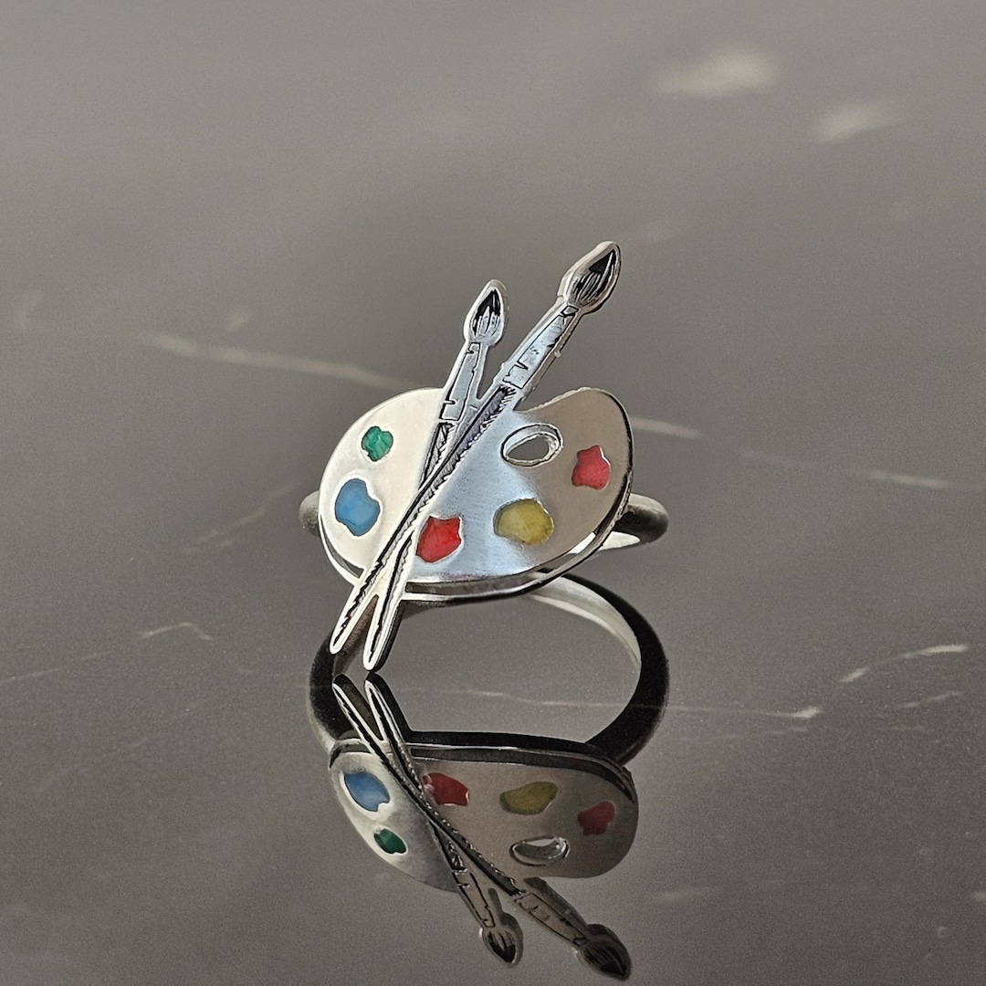 Colorful Enamel Palette Ring: Handcrafted Artist Jewelry - Etsy